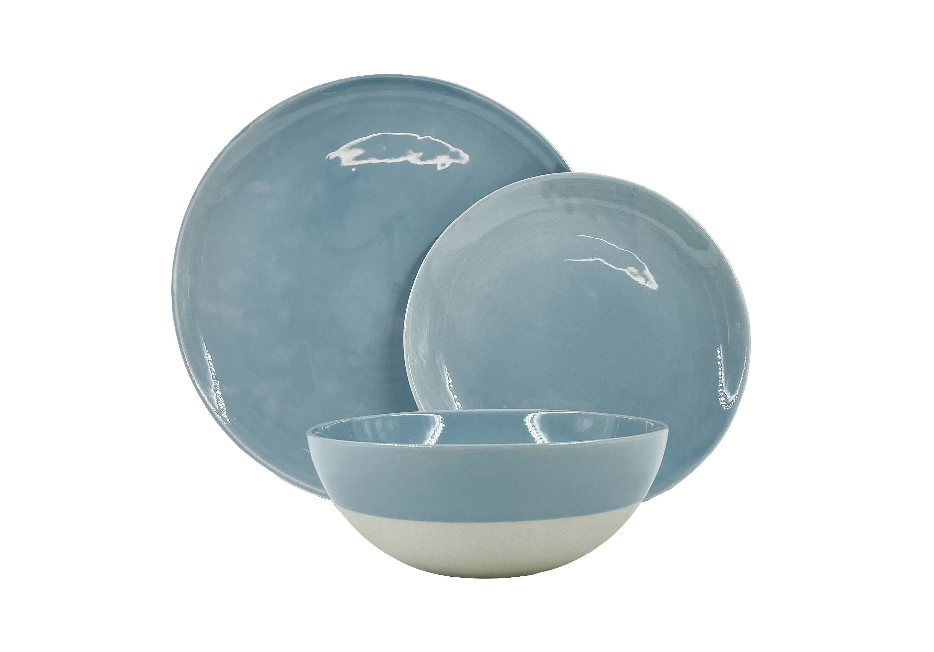 Shell Bisque Blue Porcelain 3 Piece Dinnerware Set, Service For 1 ...